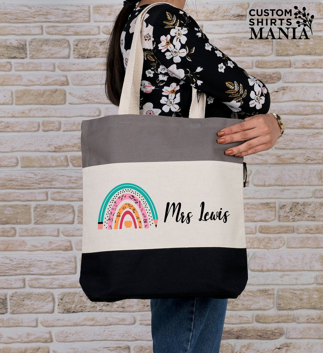 Custom Teacher Tri Color Tote Bag, Customizable Teacher Tote Bag ...