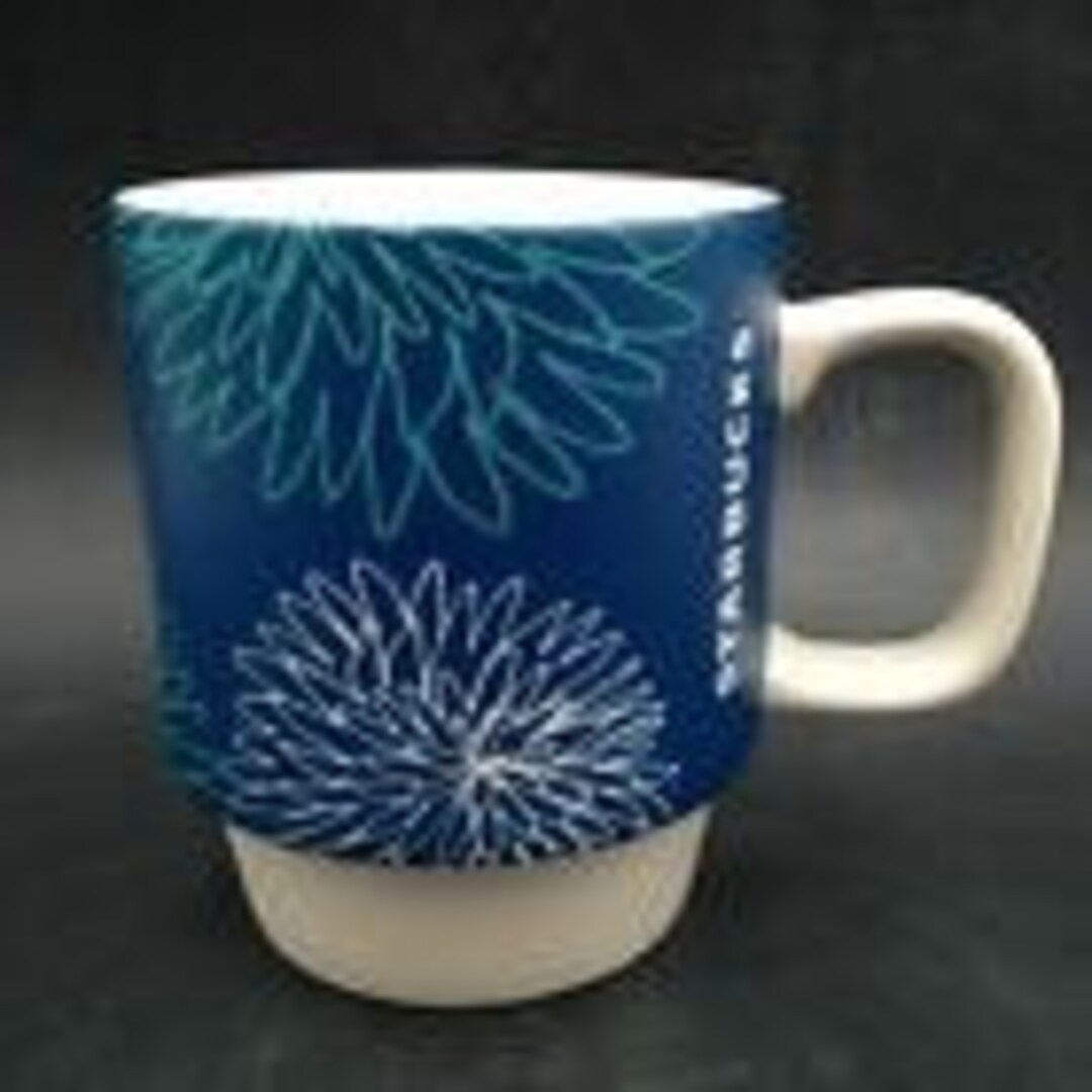 2016 Starbucks Mug Blue Chrysanthemum Pom Flower Stackable Ceramic 12 ...