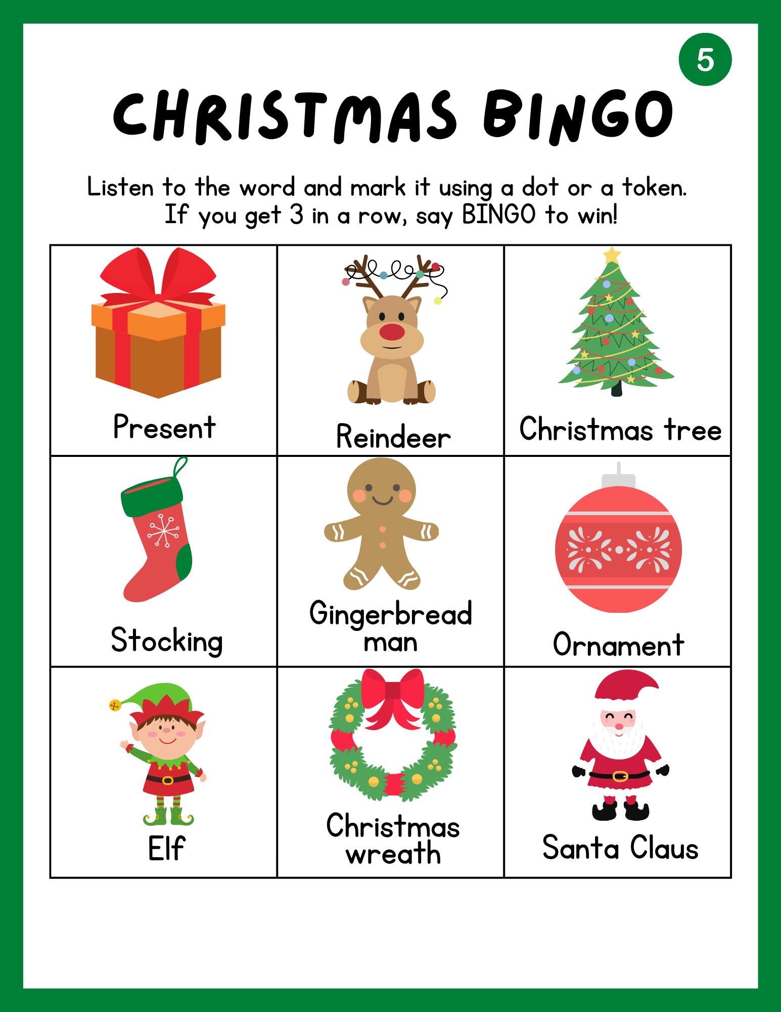 Kids Christmas Bingo Printable | Preschool & Kindergarten Game ...