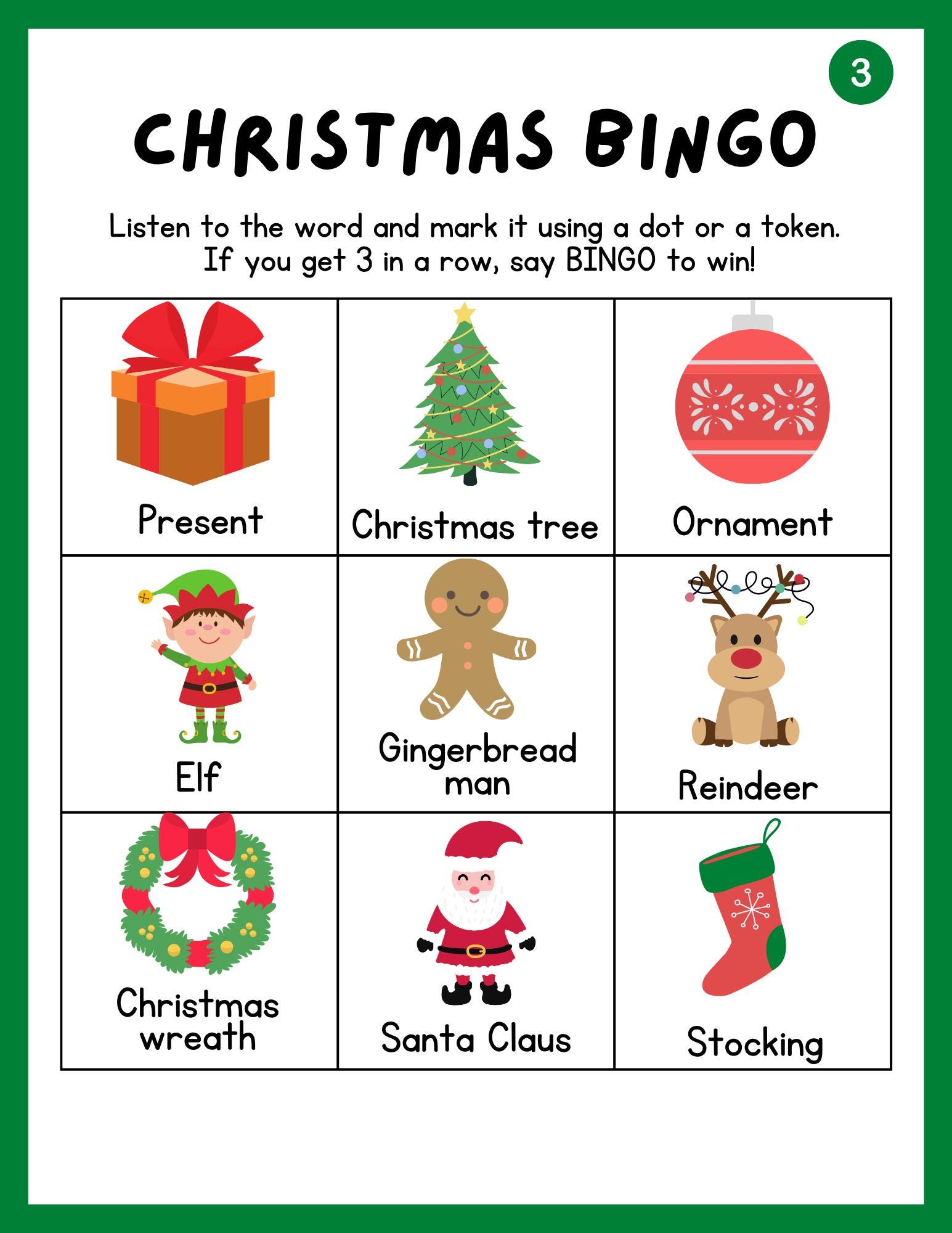 Kids Christmas Bingo Printable | Preschool & Kindergarten Game ...