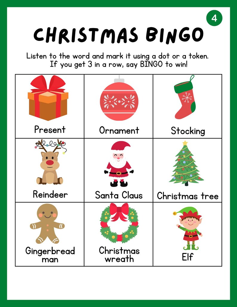 Kids Christmas Bingo Printable | Preschool & Kindergarten Game ...