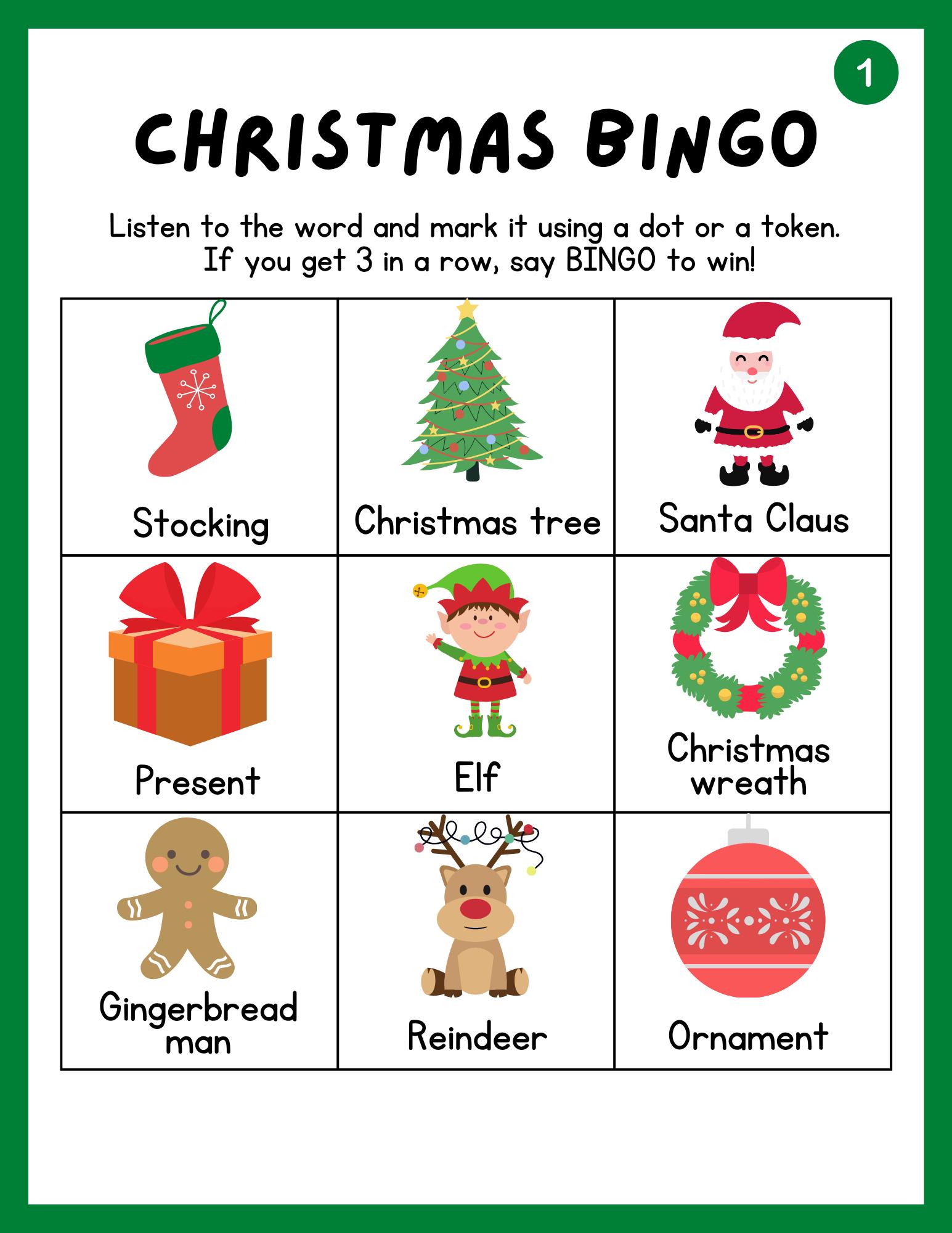 Kids Christmas Bingo Printable | Preschool & Kindergarten Game ...