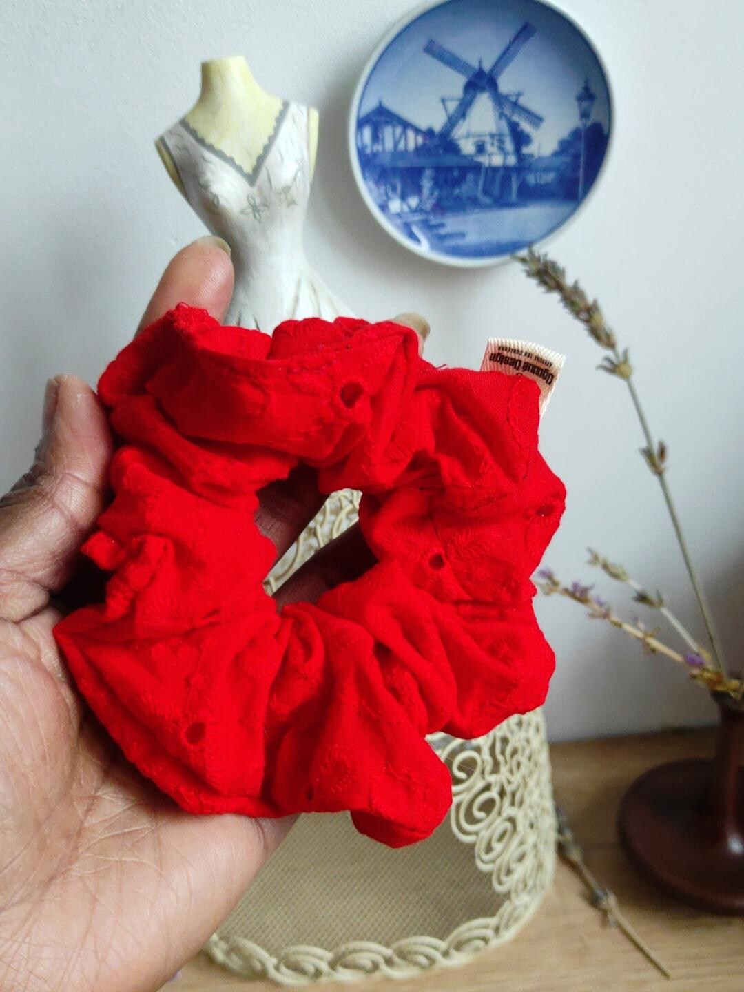 Scrunchie, Red Lace Hair Tie With Floral Pattern, 100% Cotton - Etsy
