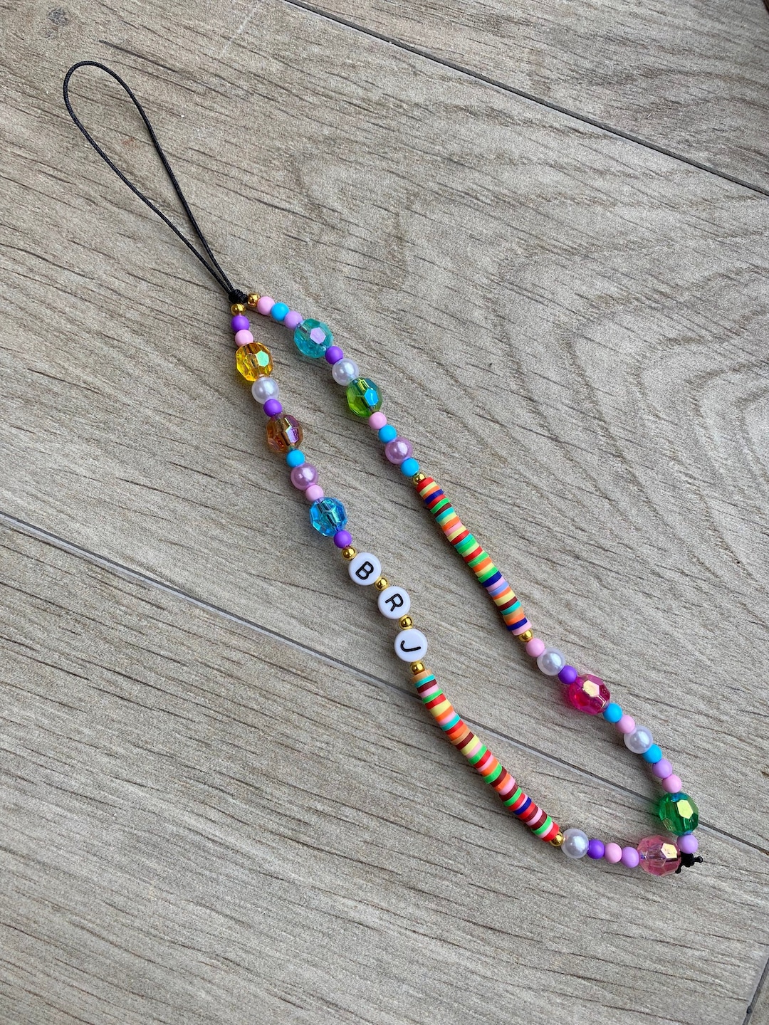 Personalised Phone Charm Beaded Phone Chain Name Phone Strap Multi ...