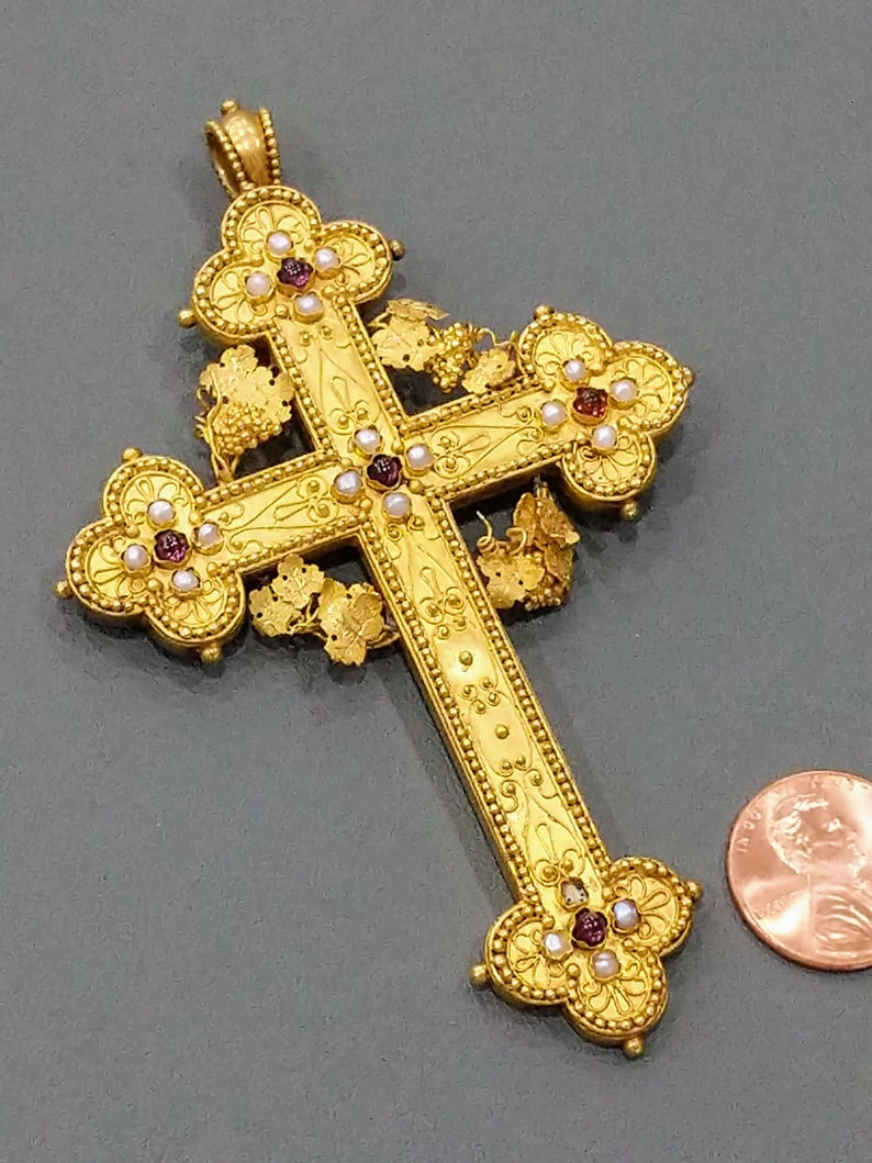 18th Century Georgian Solid Gold With Rubies and Pearls Pastoral Cross ...