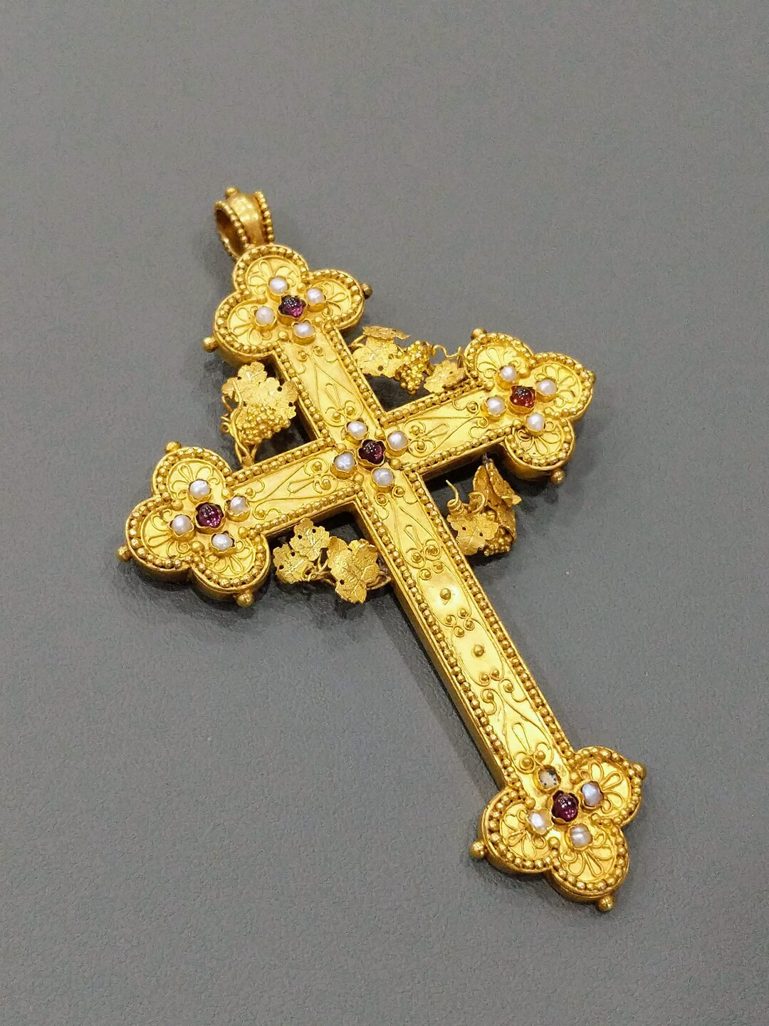 18th Century Georgian Solid Gold With Rubies and Pearls Pastoral Cross ...