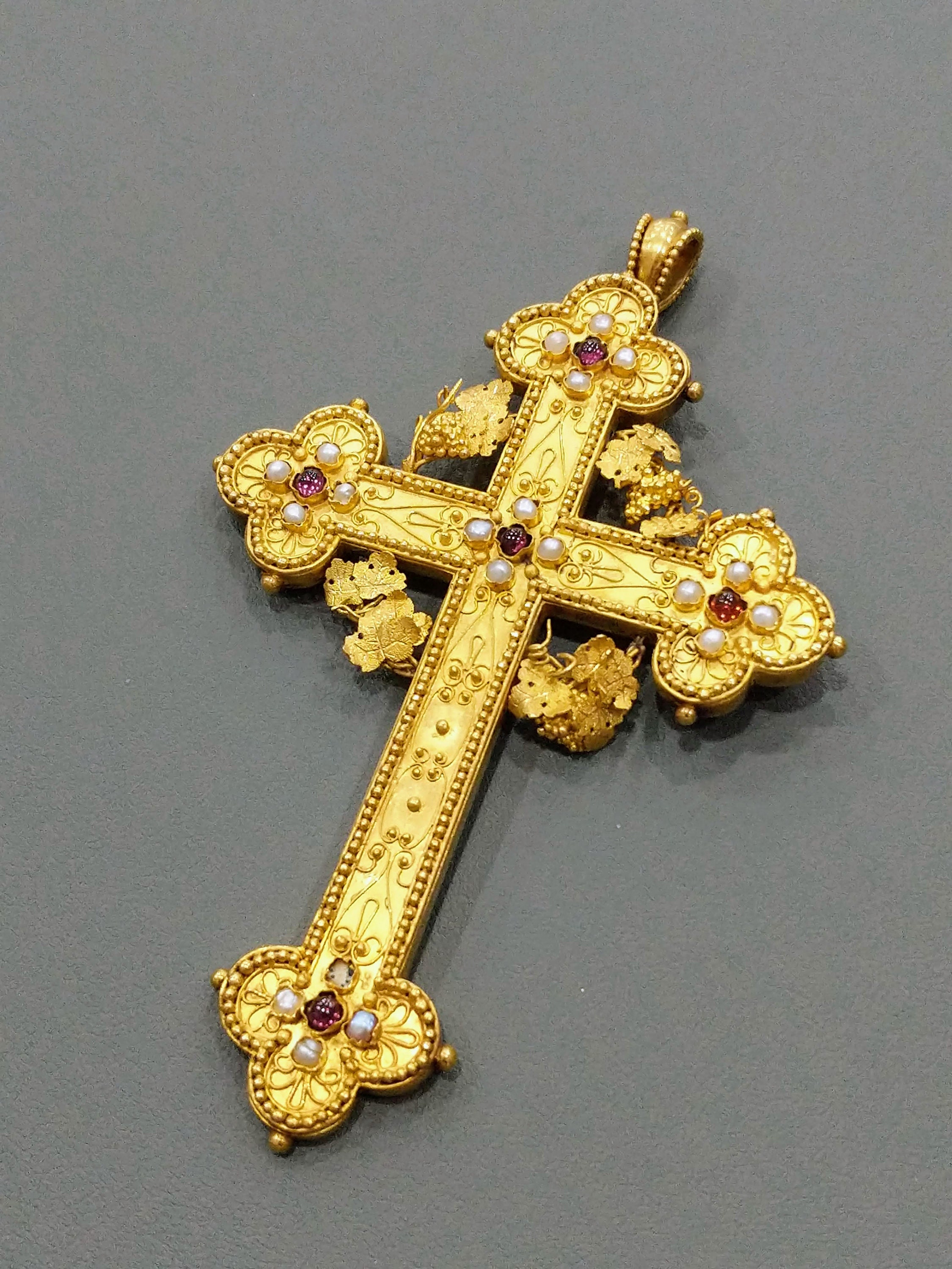 18th Century Georgian Solid Gold With Rubies and Pearls Pastoral Cross ...