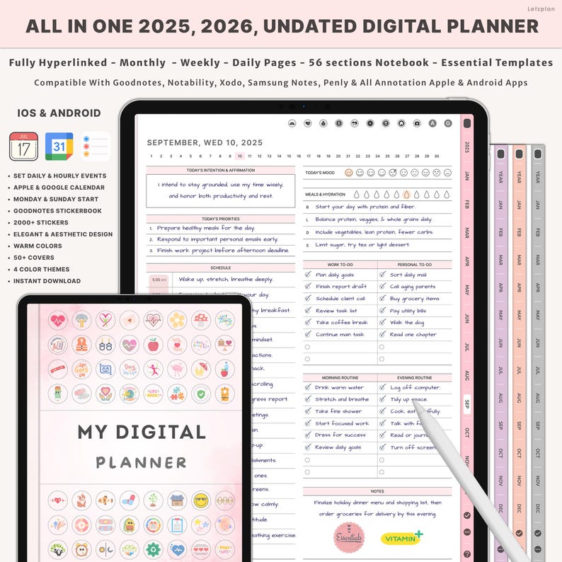 2025 2026 Digital Planner for Goodnotes Notability iPad Tablet | Daily ...