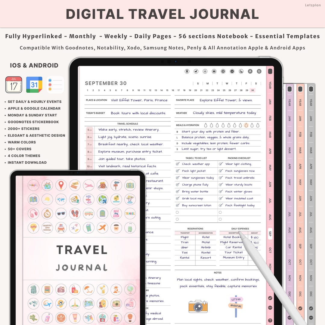 Digital Travel Journal and Planner | Trip Organizer, Vacation Diary ...
