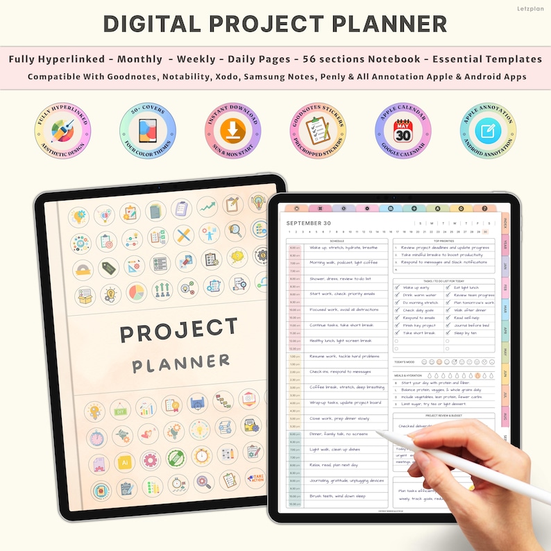 Custom Digital Project Planner Template Goodnotes iPad Project Tracker ...