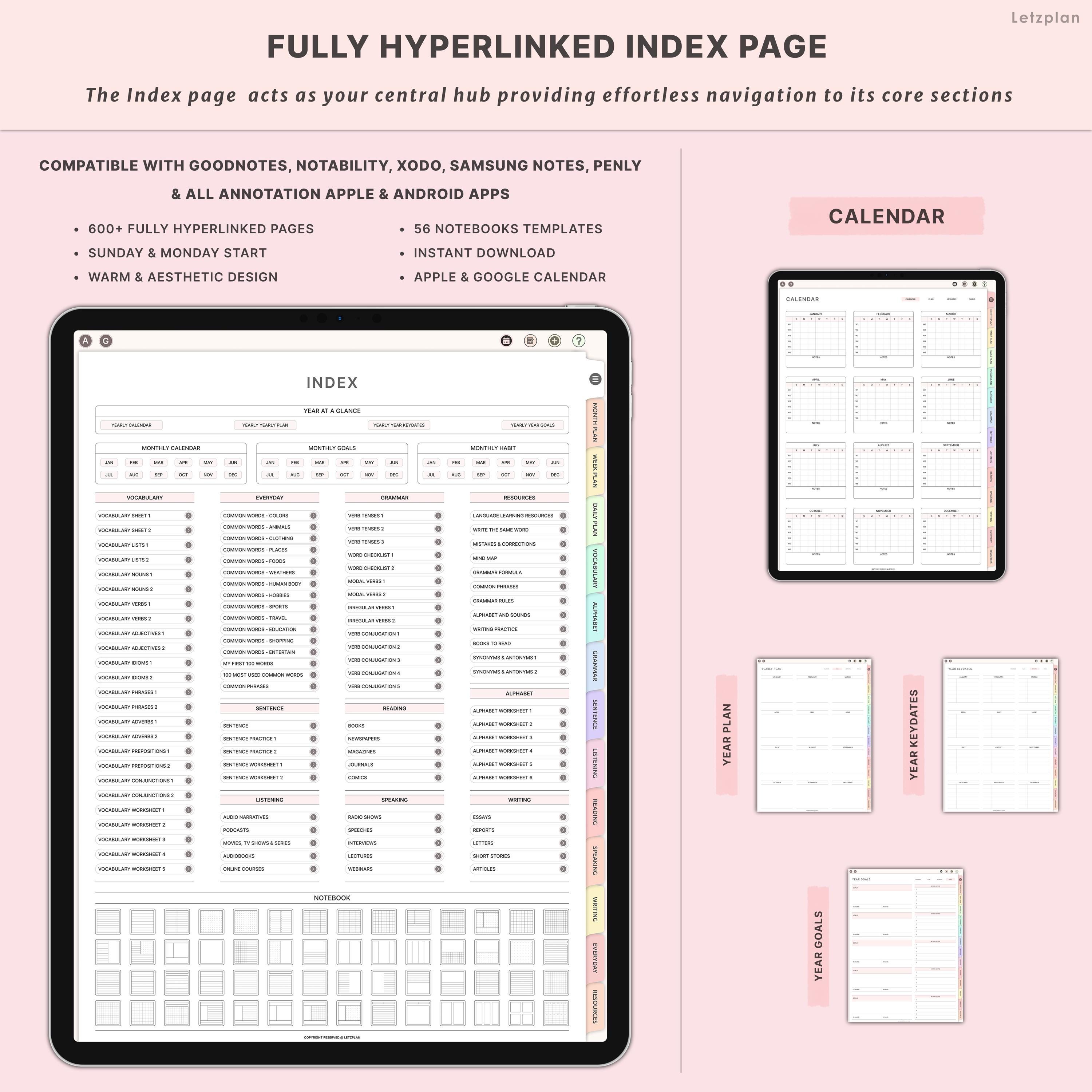 Language Learning Digital Notebook for Goodnotes | Korean Japanese ...