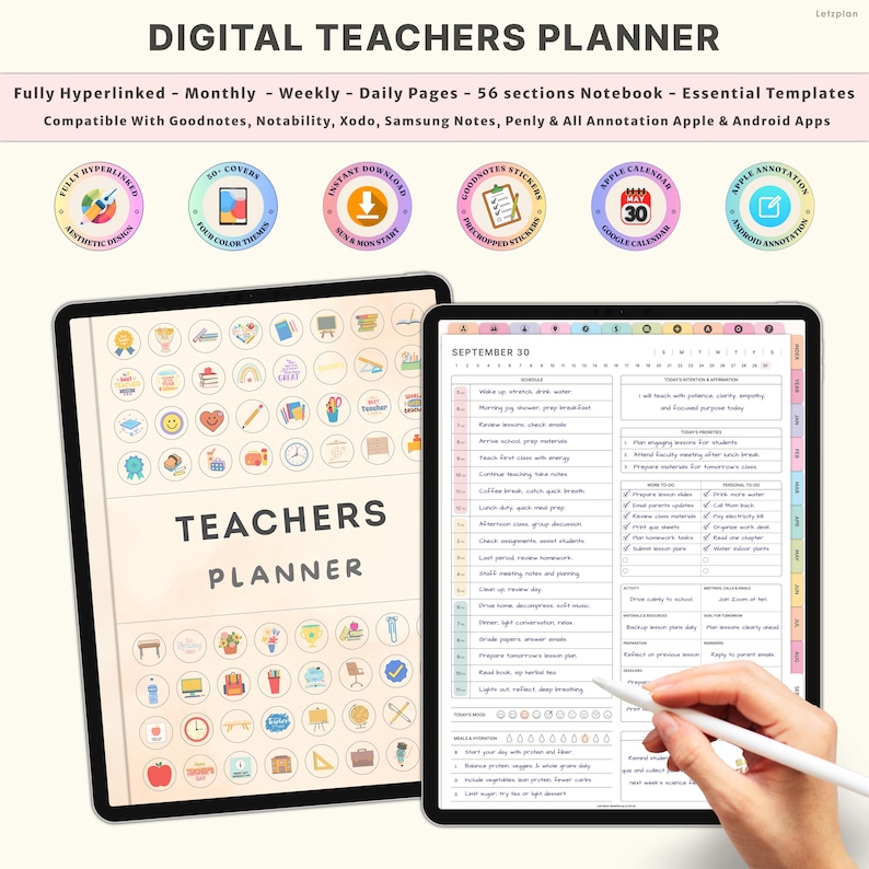 Digital Teacher Planner Undated Pastel Themed Academic Goodnotes iPad ...