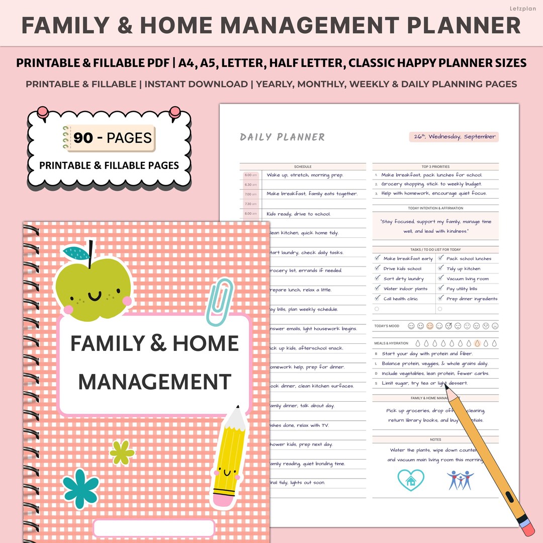 Printable Family Home Planner | Household Management Binder | Cleaning ...