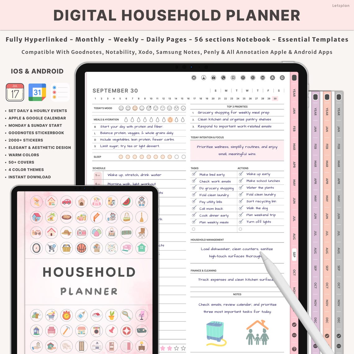 Digital Household Planner iPad Goodnotes Template Cleaning Schedule ...