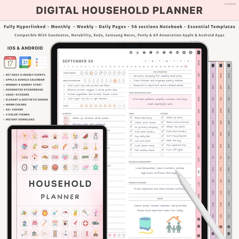 Digital Household Planner iPad Goodnotes Template Cleaning Schedule ...