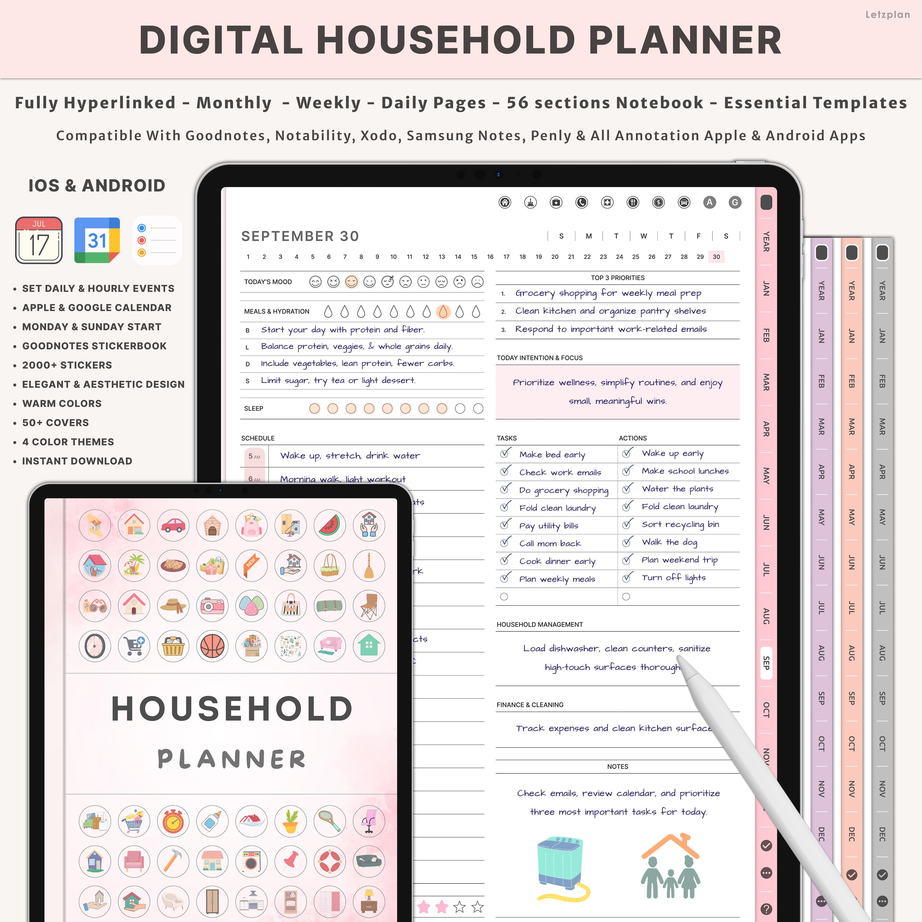 Digital Household Planner iPad Goodnotes Template Cleaning Schedule ...