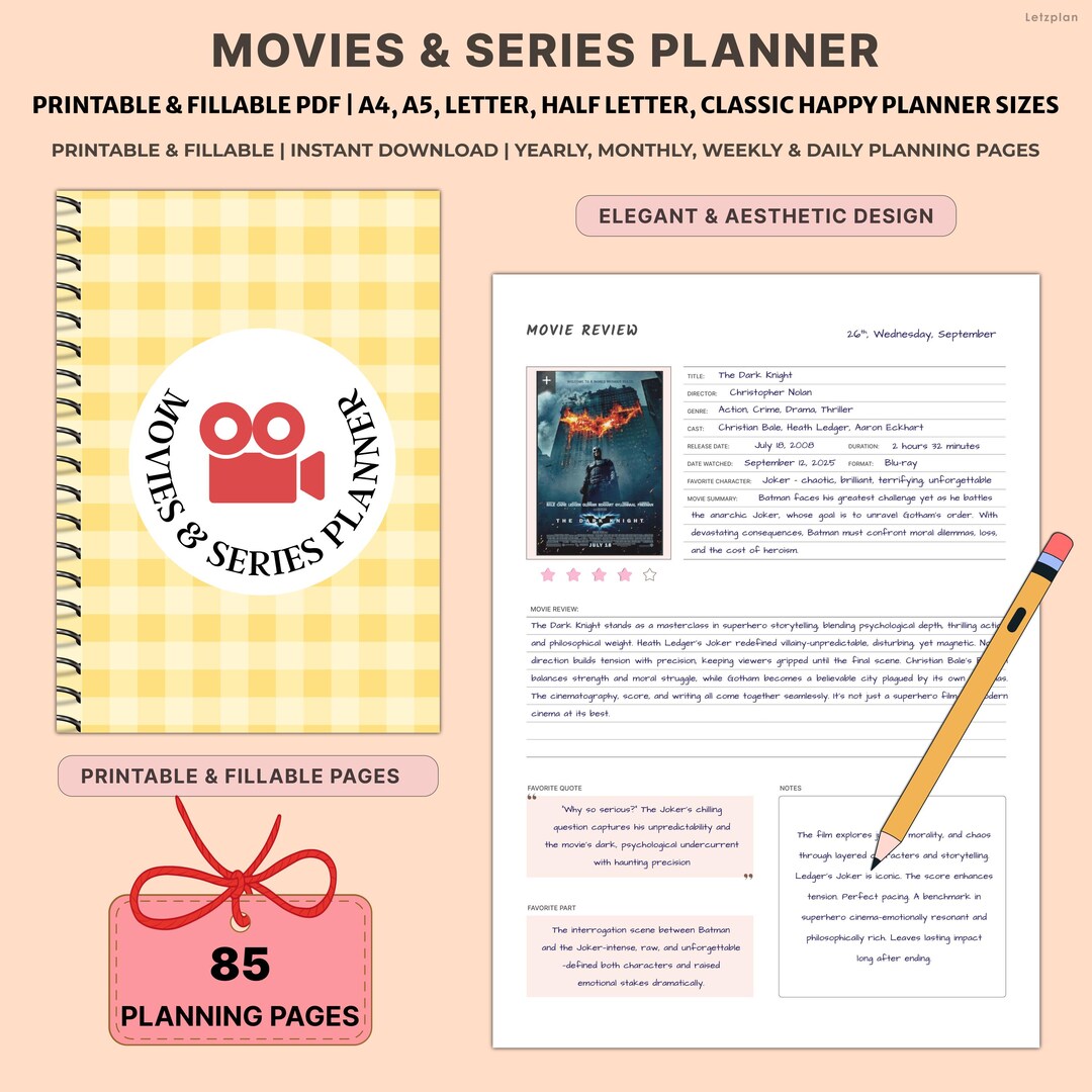 Printable Movie & TV Show Tracker Bundle | Undated Series Journal ...