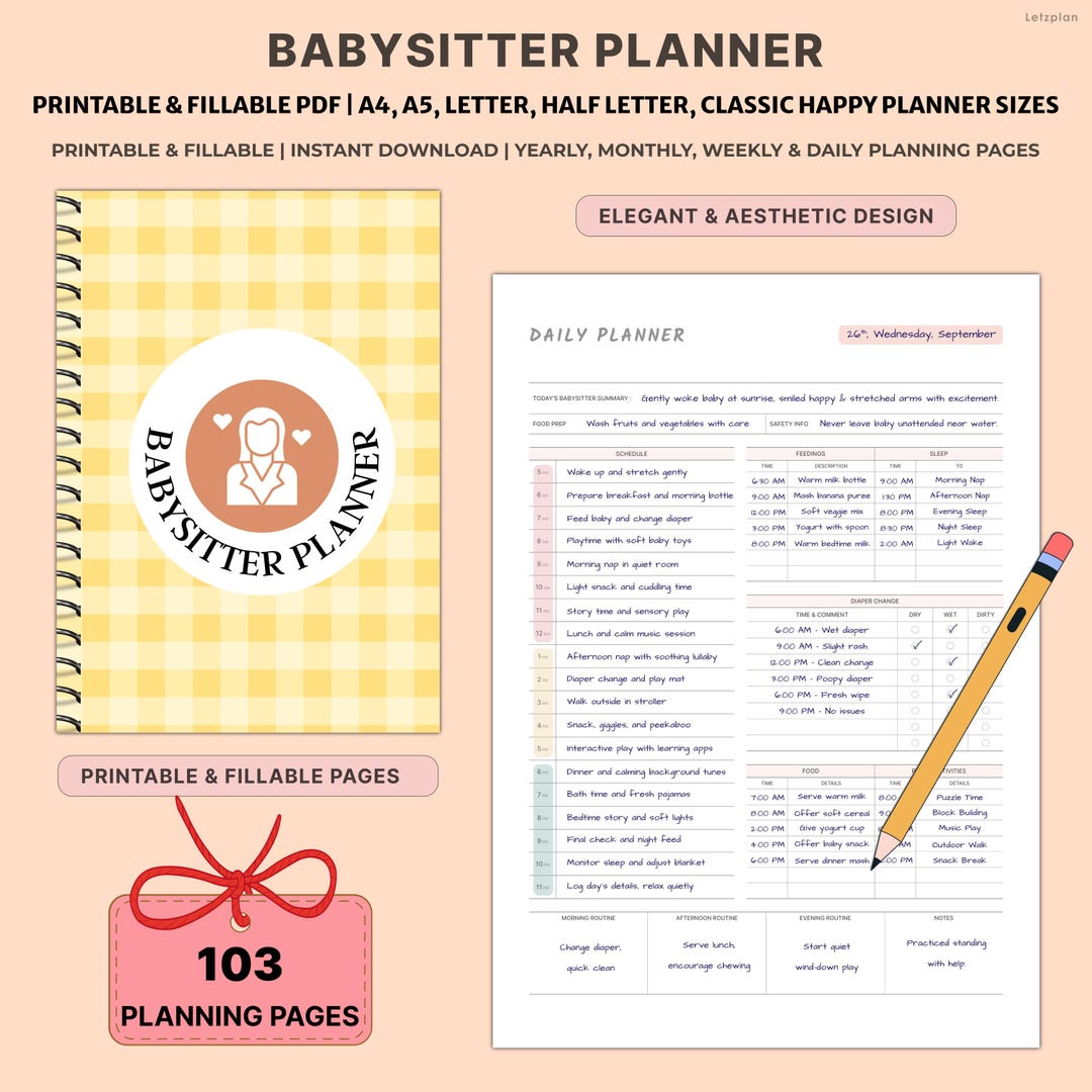 Printable Babysitter Planner Bundle | Undated Nanny Binder & Childcare ...