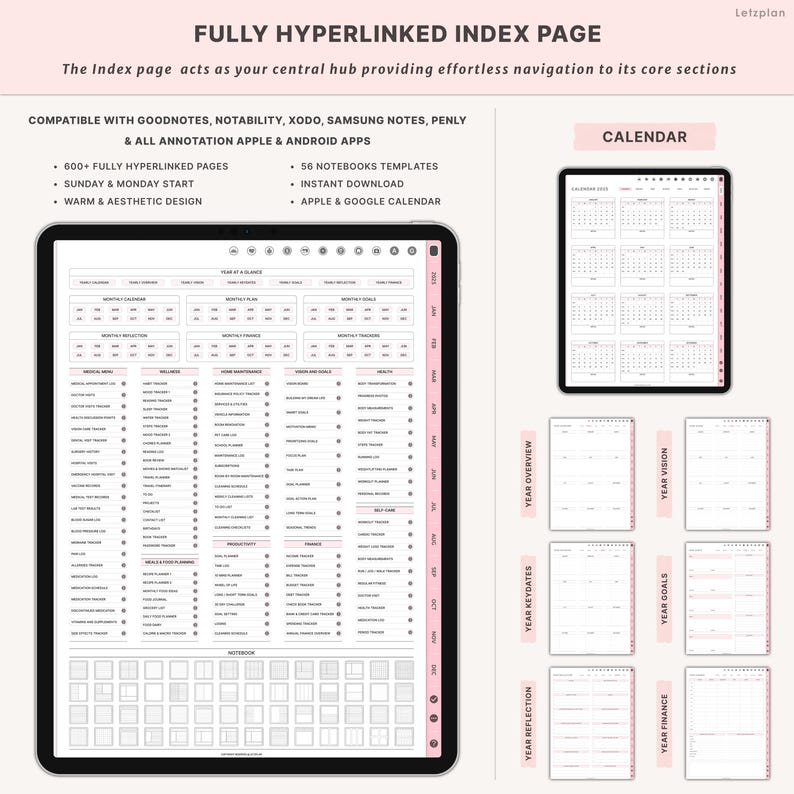 2025 2026 Digital Planner for Goodnotes Notability iPad Tablet | Daily ...