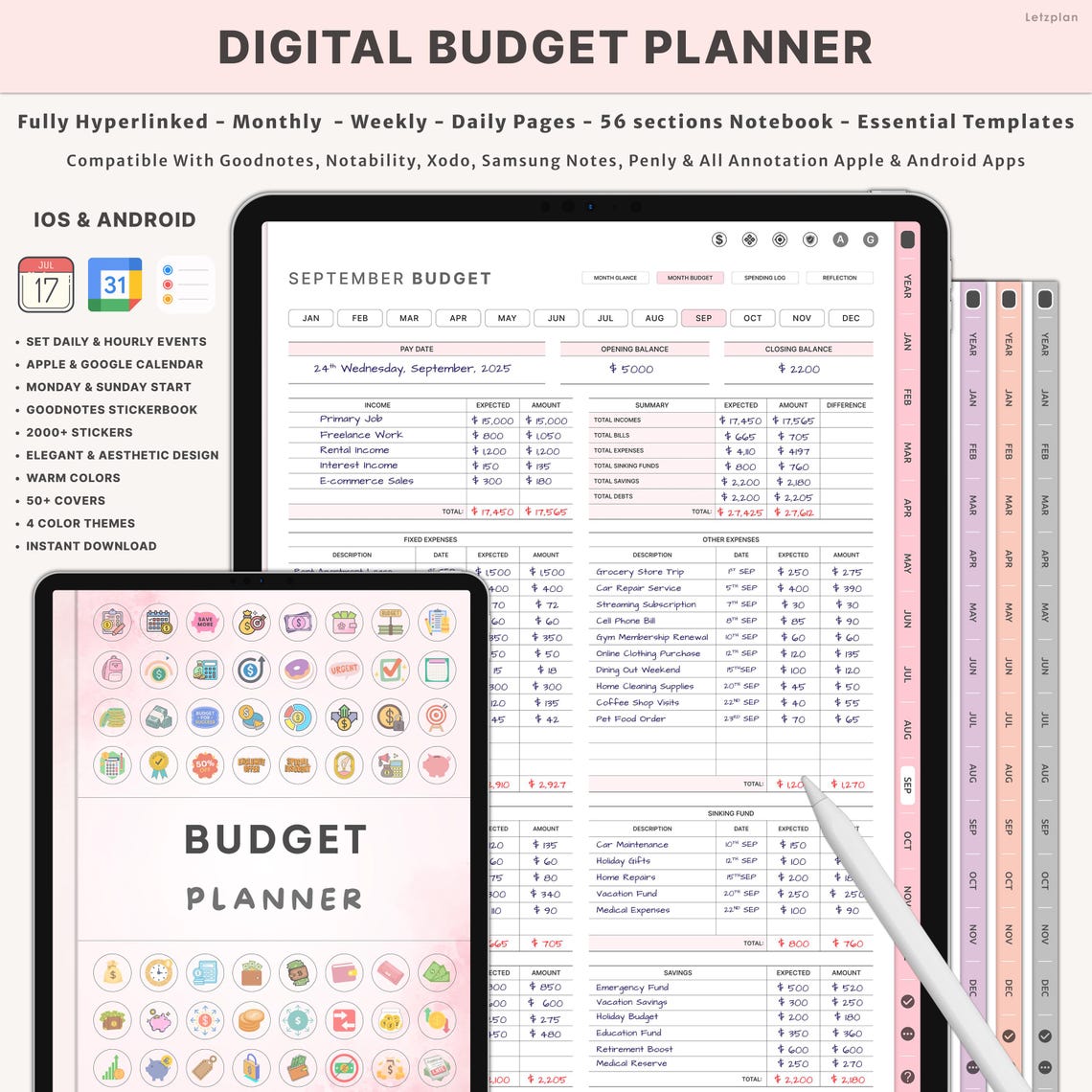 Digital Budget Planner for Goodnotes, Paycheck & Monthly Budget ...