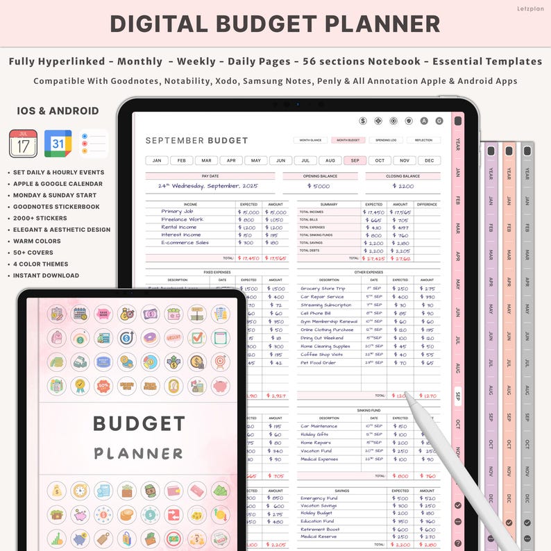 Digital Budget Planner for Goodnotes, Paycheck & Monthly Budget ...