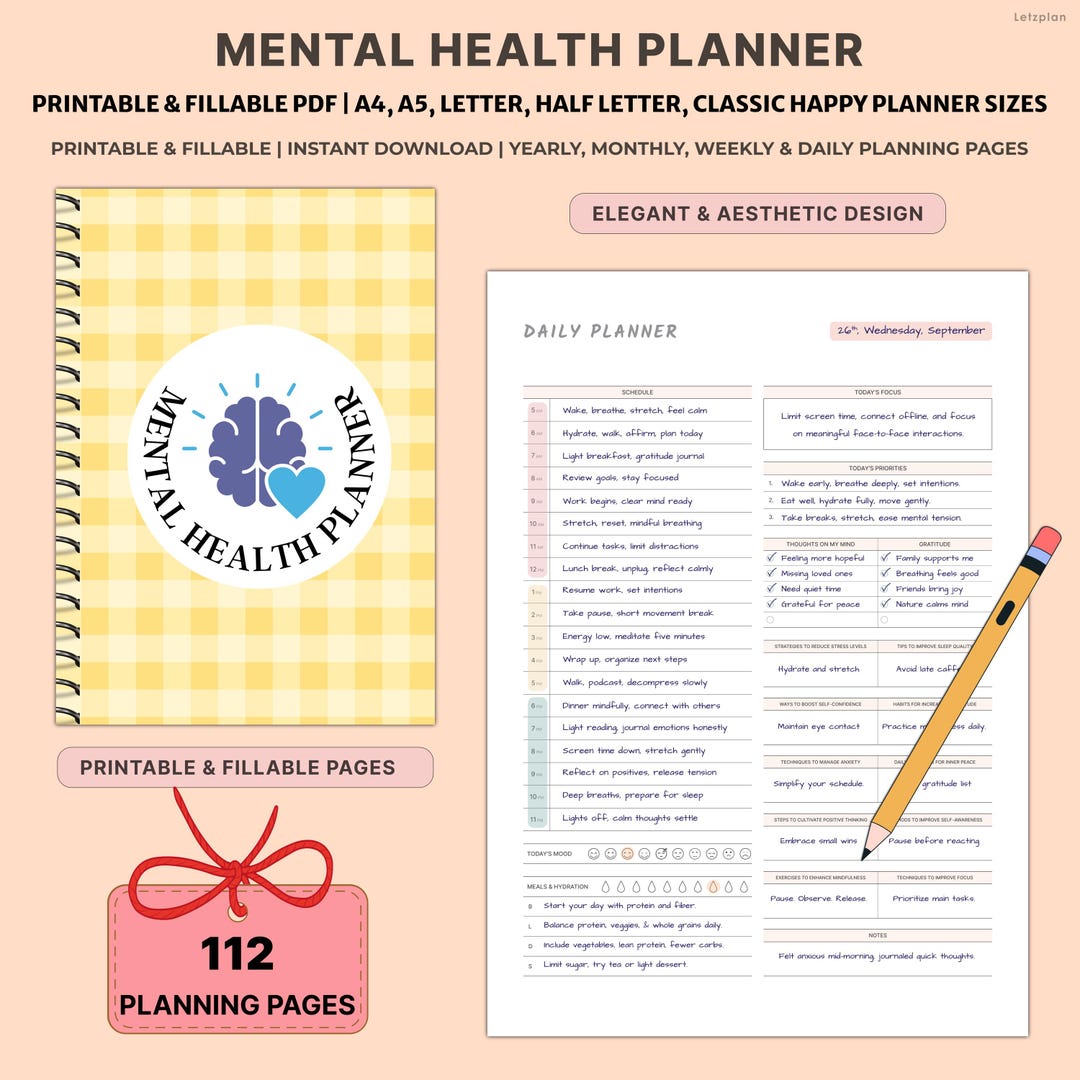 Printable Mental Health Planner Bundle | Undated Anxiety & Mood Tracker ...