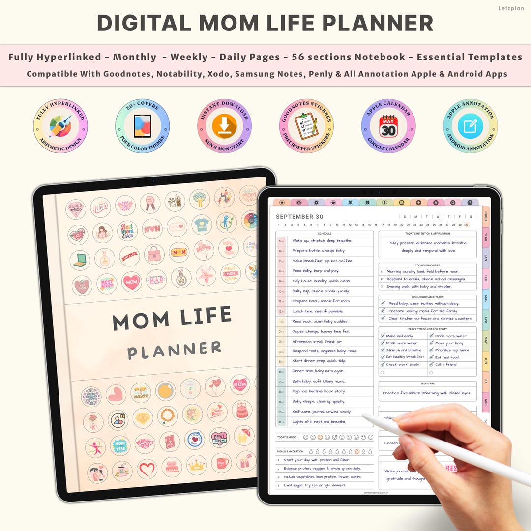Busy Mom Digital Life Planner With Daily Organizer Mom Journal Home ...