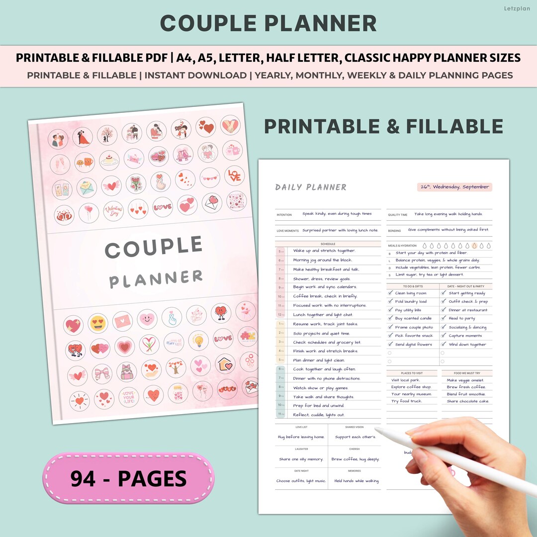 Couple Planner Printable | Goals Budget Date Night Journal ...