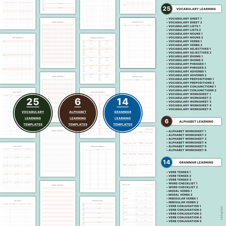 Language Learning Planner Printable | Vocabulary Grammar Tracker ...