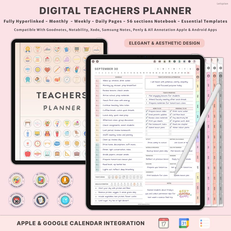 Undated Digital Teacher Planner With Lesson Templates for Goodnotes ...