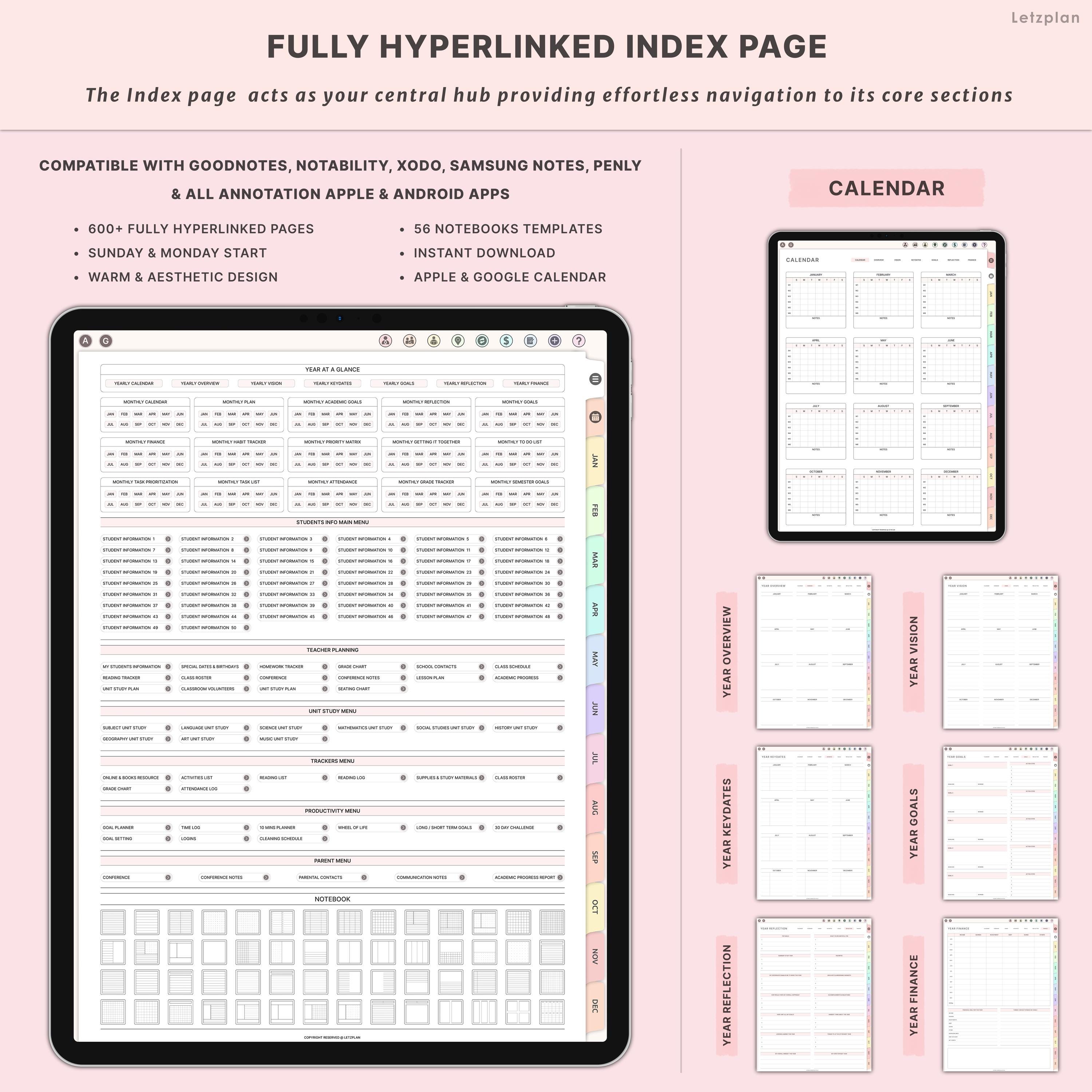 Undated Digital Teacher Planner With Lesson Templates for Goodnotes ...