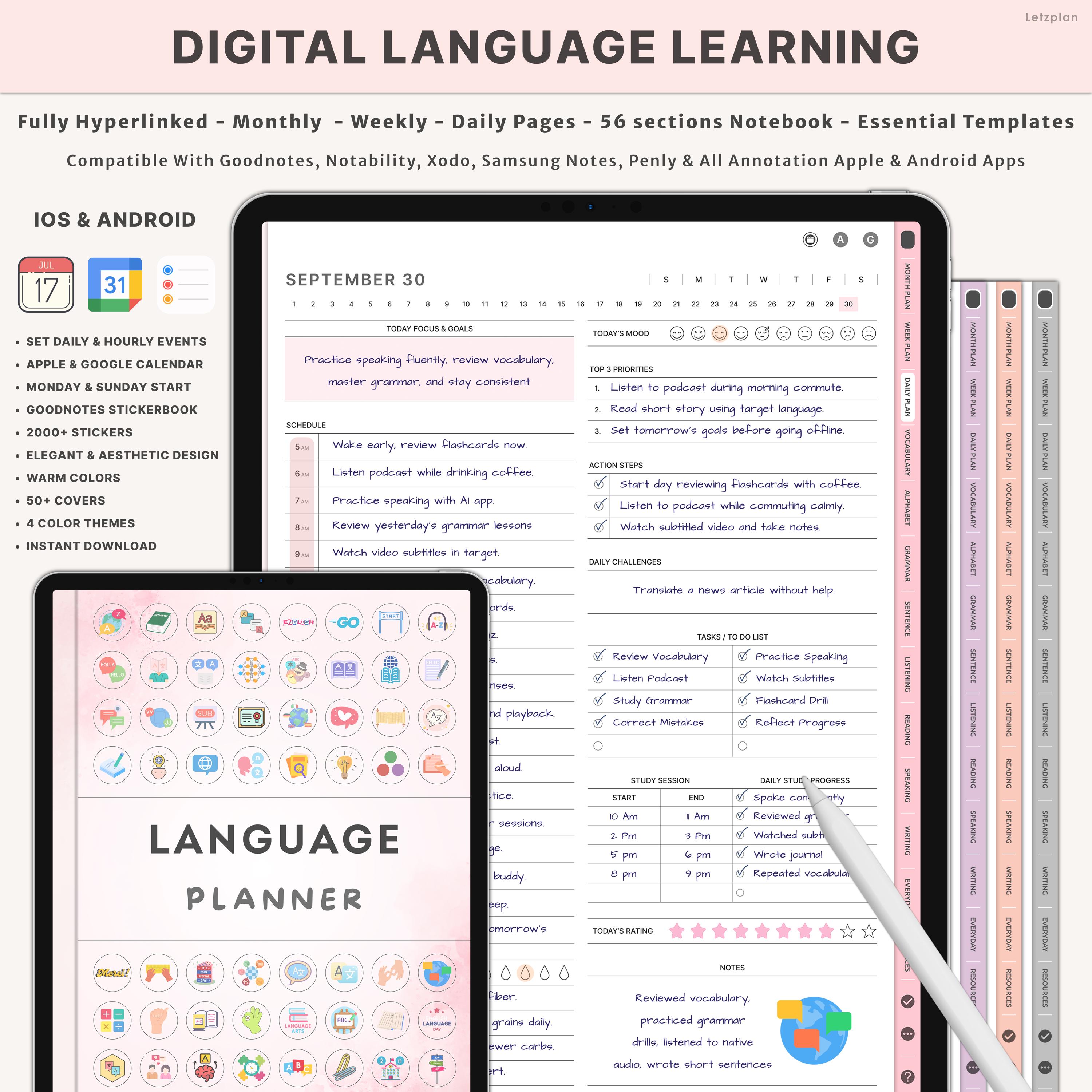 Digital Language Learning Planner Goodnotes Xodo Samsung Notes ...