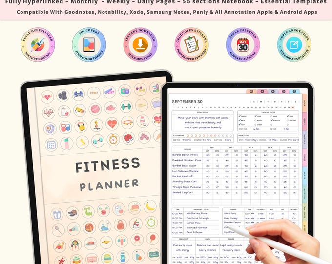 Digital Fitness Planner for Goodnotes, Workout Planner Template Ipad ...