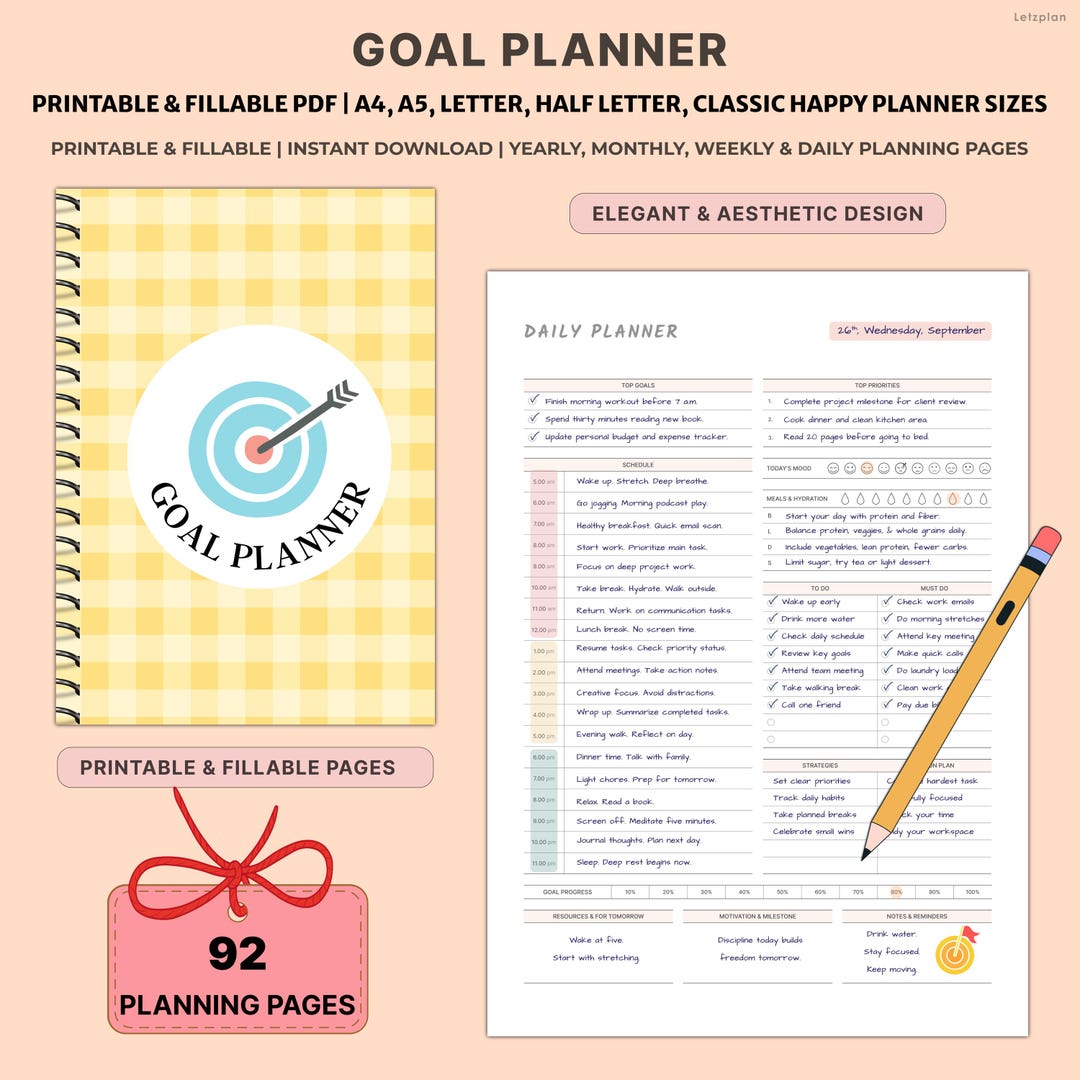 Printable Goal Planner Bundle | Undated SMART Goal Setting Kit | Habit ...