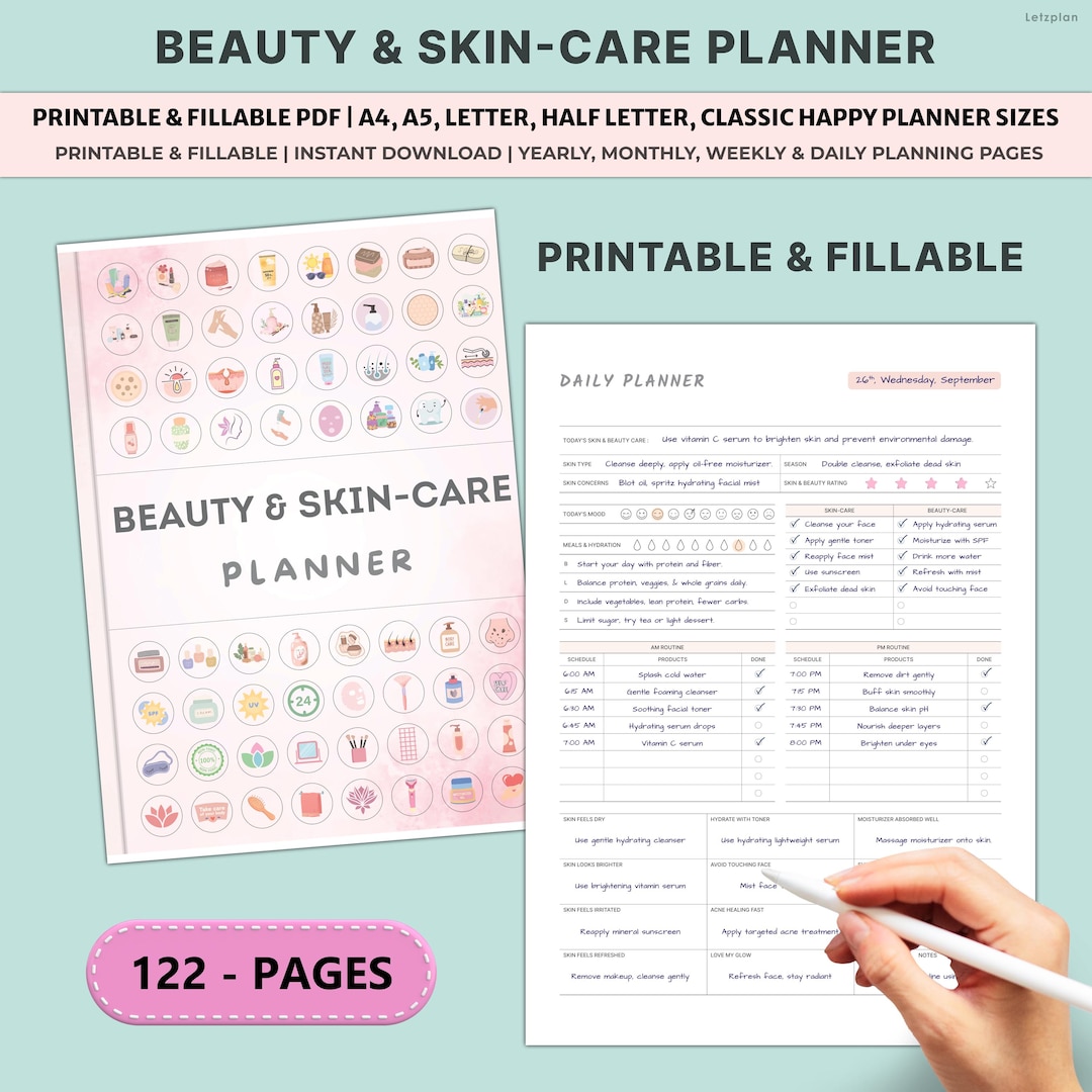 Beauty Skincare Planner Printable | Routine Makeup Hair Tracker | Glow ...