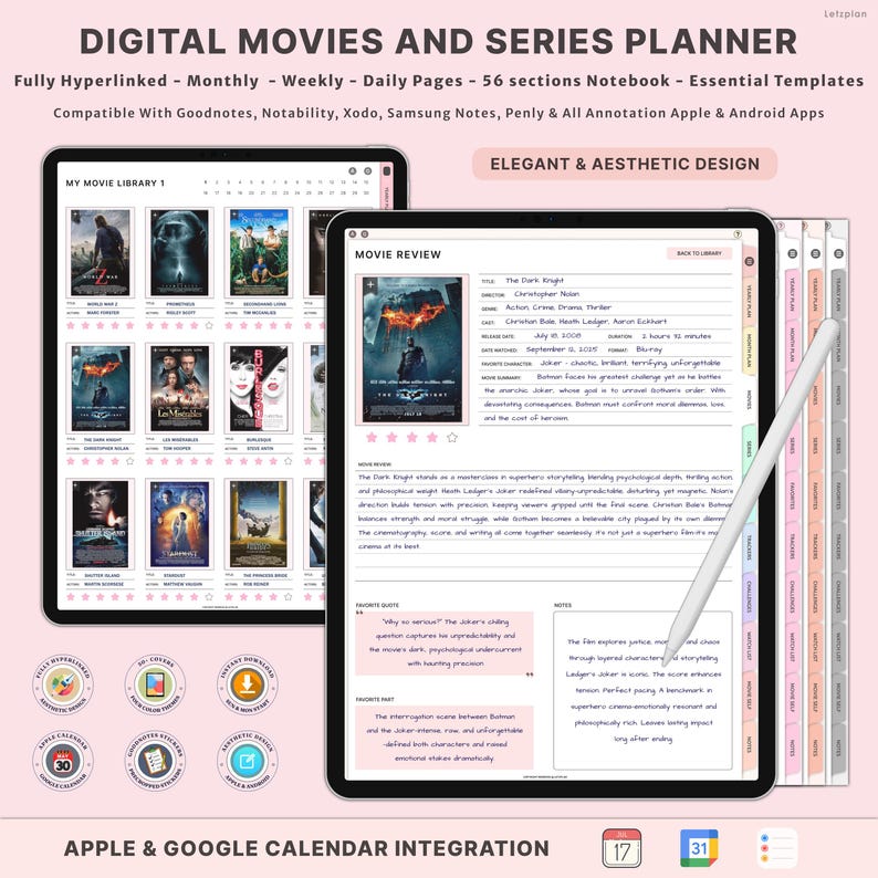 Digital Movies and Series Planner for iPad Goodnotes Notability | TV ...