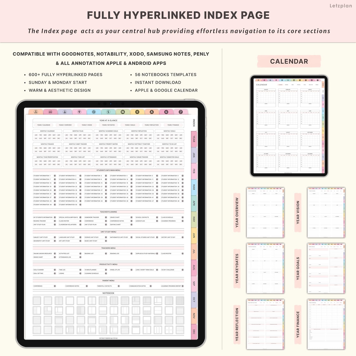 Digital Teacher Planner Undated Pastel Themed Academic Goodnotes iPad ...