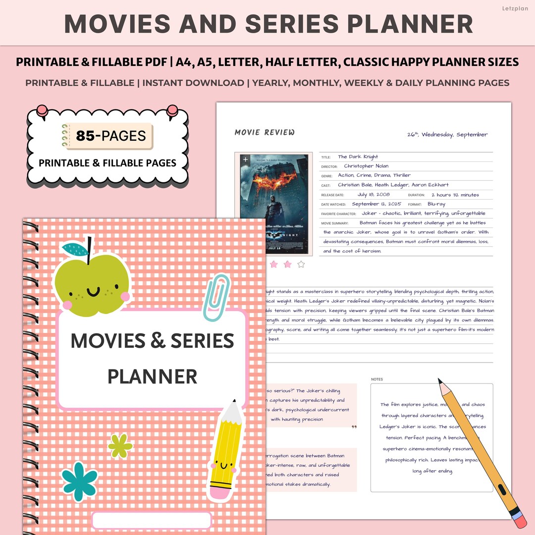 Printable Movies & Series Planner | Watch List Reviews Episodes Tracker ...
