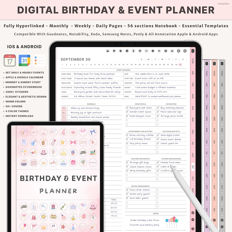 Digital Party Planner Bundle Event Organizer Template Birthday Planning ...