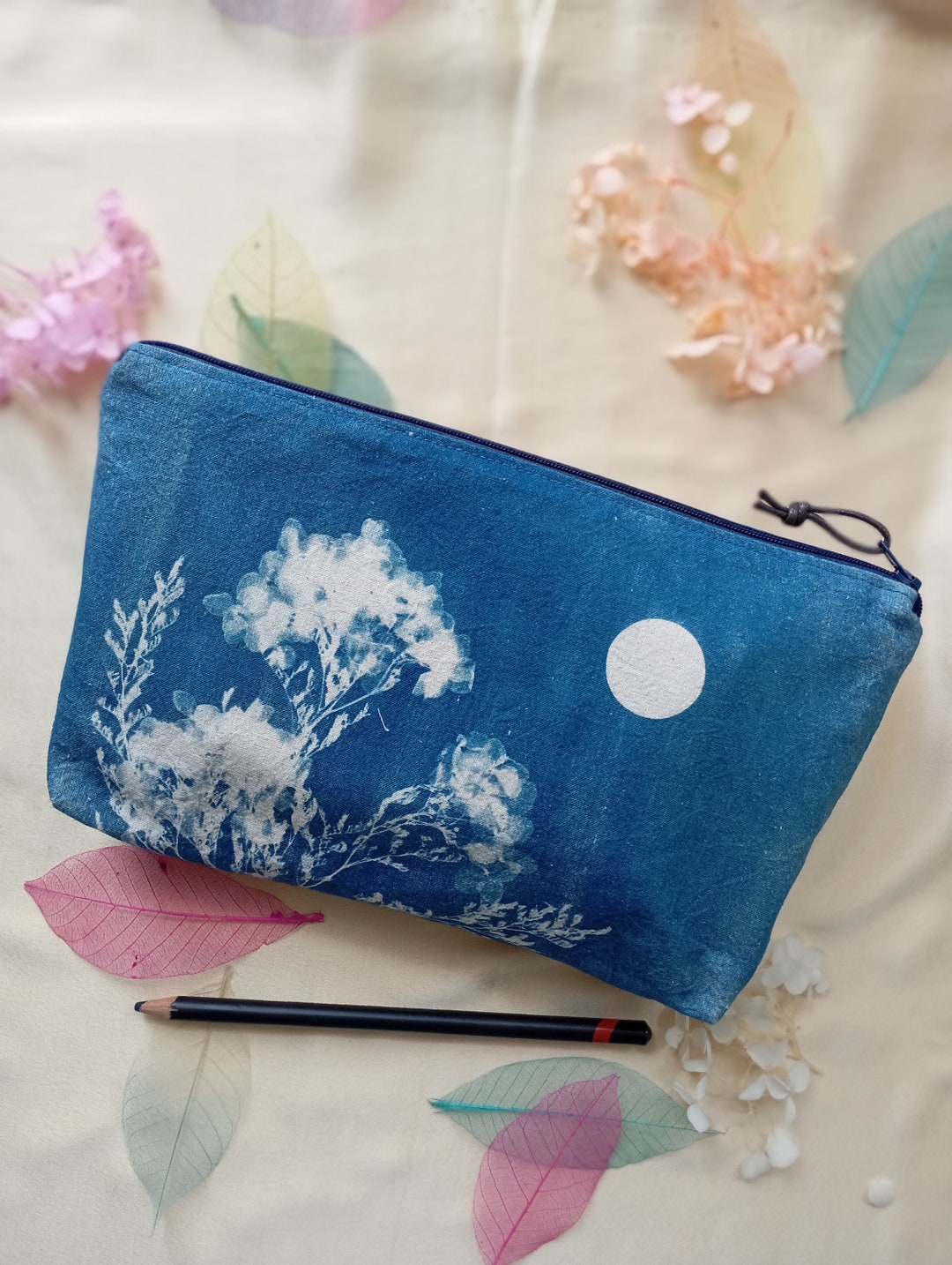 Hand Printed Handmade Original Cyanotype Everyday Bag, Make up Bag ...