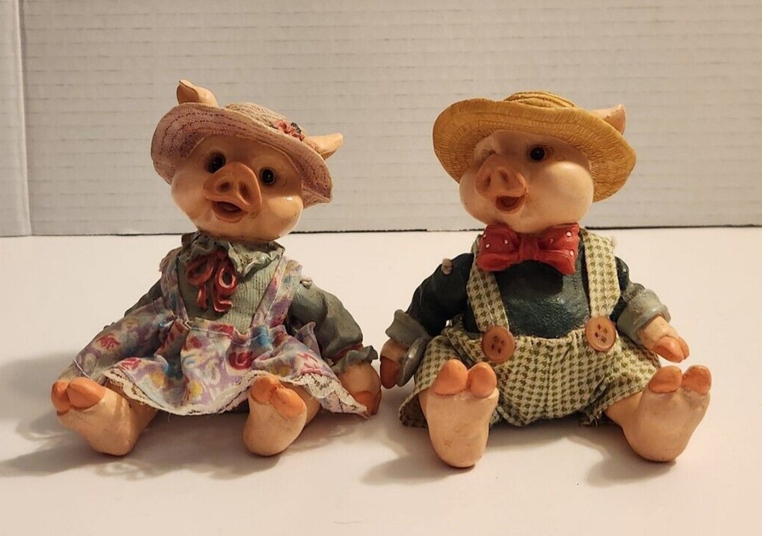 Vintage String Jointed Pig Shelf Sitters Mr & Mrs Resin - Etsy
