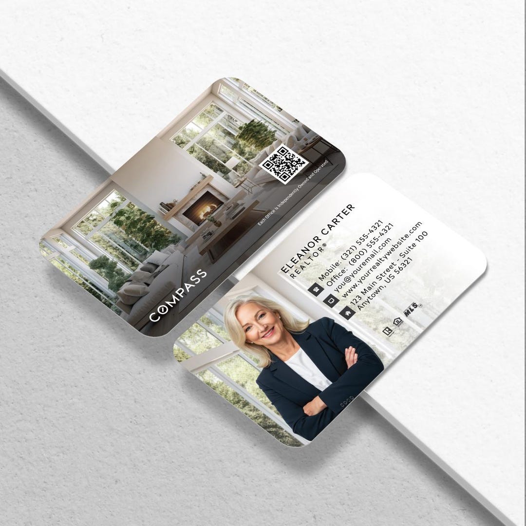 Personalized Compass Real Estate Business Cards – 16pt, Free US ...