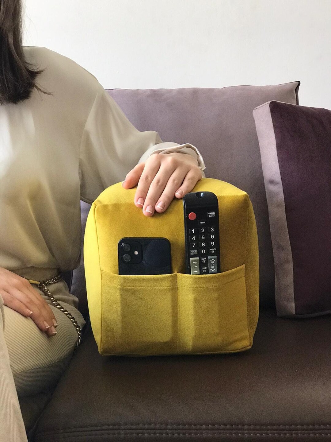 Mustard Organizer Cube Pillow, Modern Bolster Cushion for Game Room ...