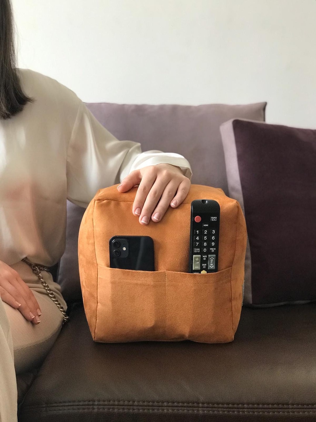 Tan Organizer Cube Pillow, Modern Bolster Cushion for Game Room, Cube ...