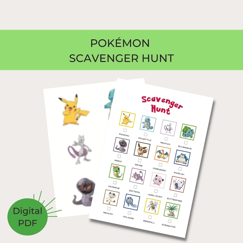 Pokemon Printable Scavenger Hunt Kids Party Game Instant - Etsy Canada