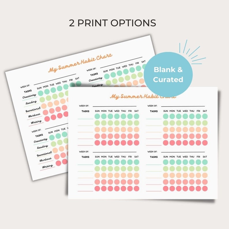 Printable Summer Habit Chart for Kids | Weekly & Monthly | Training ...
