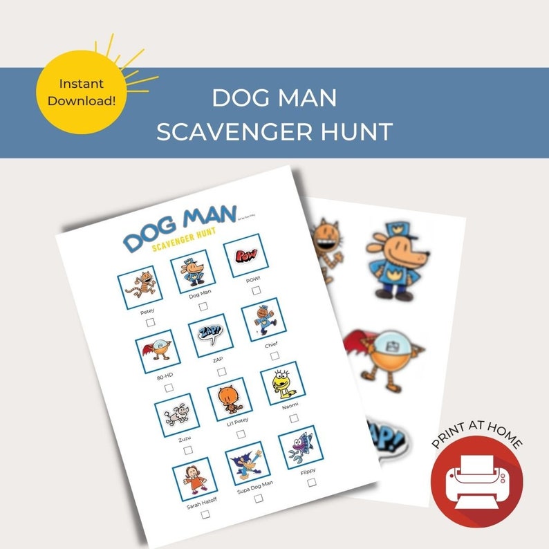 Dog Man Printable Scavenger Hunt Kids Party Game Instant - Etsy