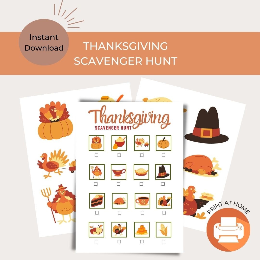 Thanksgiving Scavenger Hunt & Party Game Instant Download Kids ...