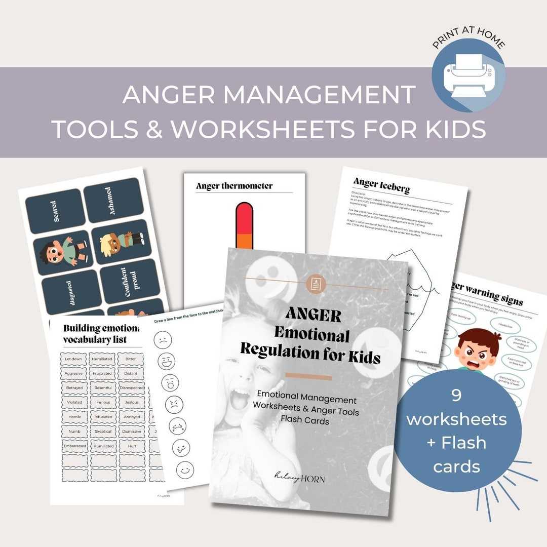 Kids Anger Management Tools, Worksheets and Flash Cards for Emotional ...