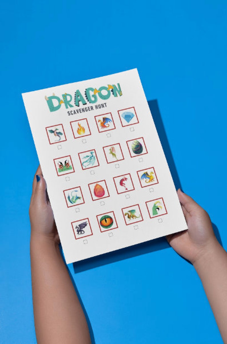 Dragon Scavenger Hunt Printable Kids Party Game Instant Download Wings ...